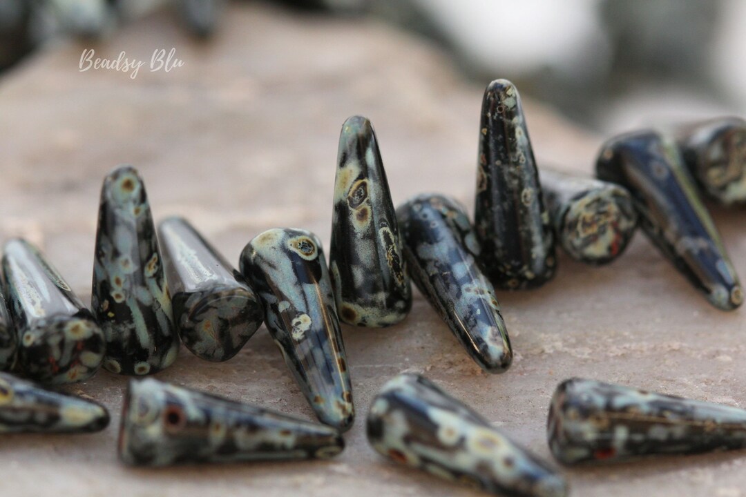 Black Mottled Spike Beads, Premium Czech Glass, 15x6mm, 20 Beads - Etsy