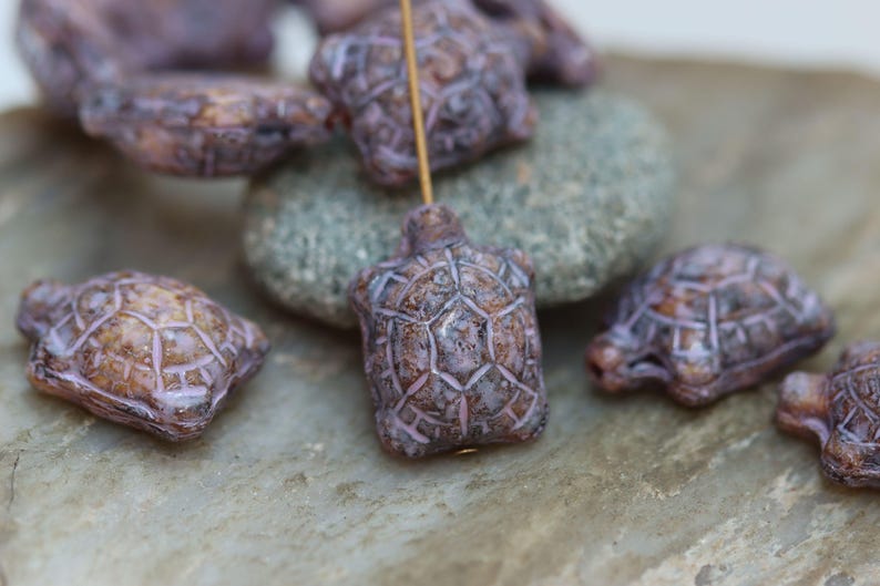 Lavender Marble Czech Glass Turtle Beads 19x14mm, 2 or 4 Beads - Etsy ...