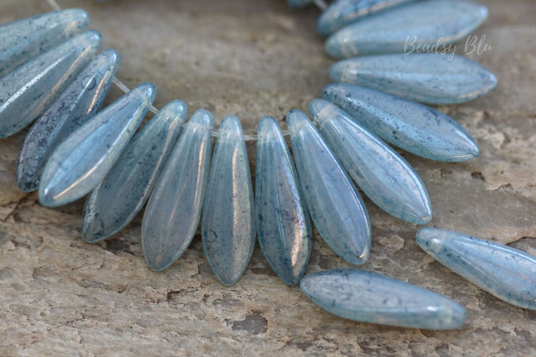 Milky Denim Blue Mottled Dagger Beads Premium Czech Glass - Etsy