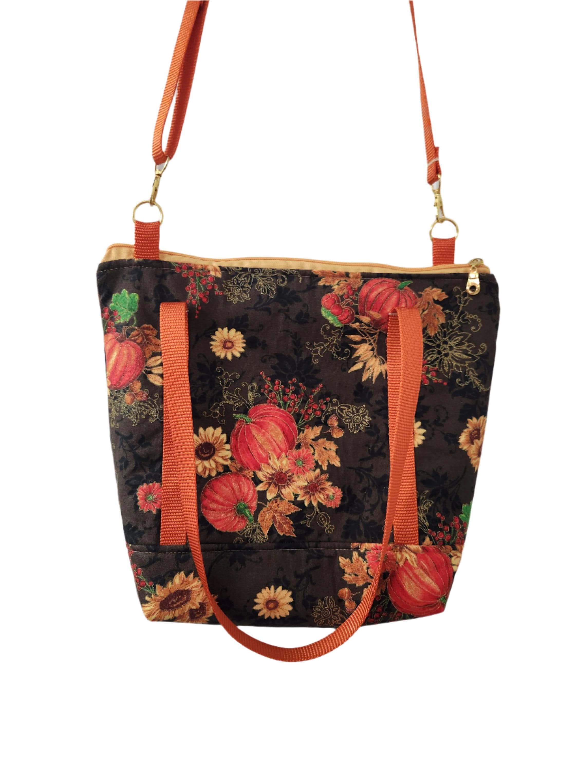 Fall Pumpkin Metallic Zippered Convertible Crossbody and Tote Bag - Etsy