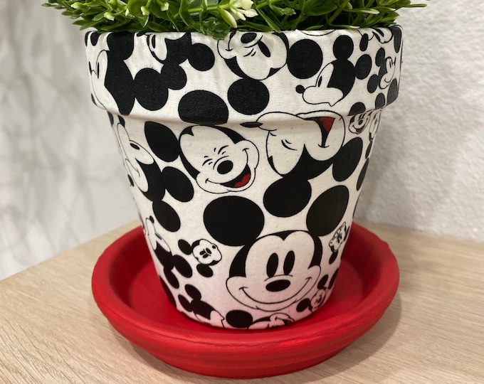 Mickey Mouse Fabric Decoupage Hand Painted Terracotta Plant Pot - Etsy