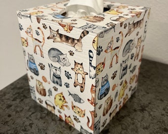 Handmade Kitty Cat Fabric Tissue Box Cover-sky Blue White Yellow Daisy ...