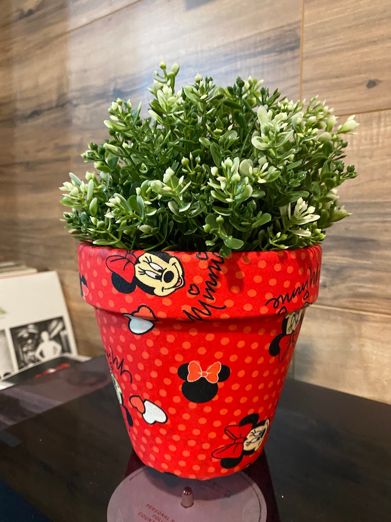 Minnie Mouse Decoupage Fabric Terracotta Plant Pot - Etsy