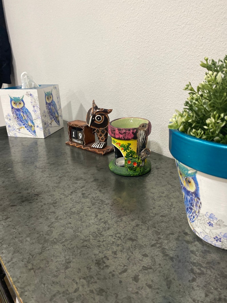 Owl Decoupage Maceta De Terracota Pintada a Mano - Etsy