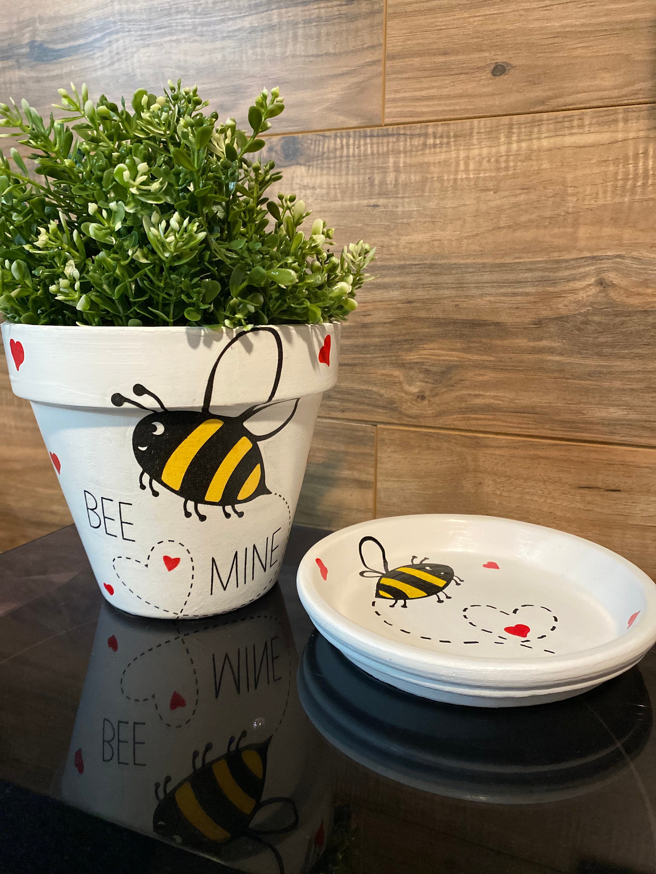 Bee Mine Decoupage Hand Painted Terracota Plant Pot | Etsy