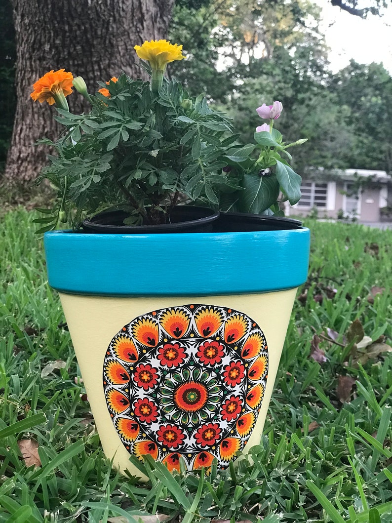 Mandala Decoupage Hand Painted Terracota Plant Pot - Etsy