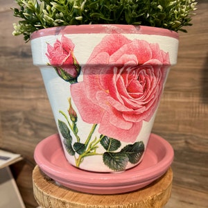 Pink Rose Decoupage Terracotta Plant Pot - Etsy