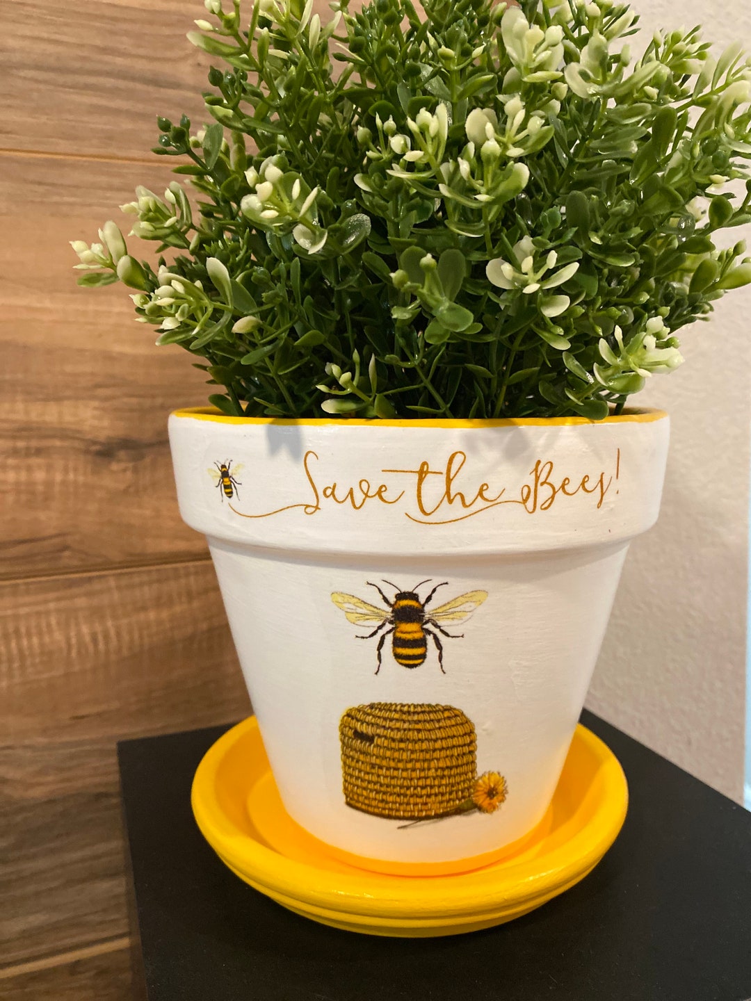 Bee Decoupage Hand Painted Terracota Plant Pot - Etsy