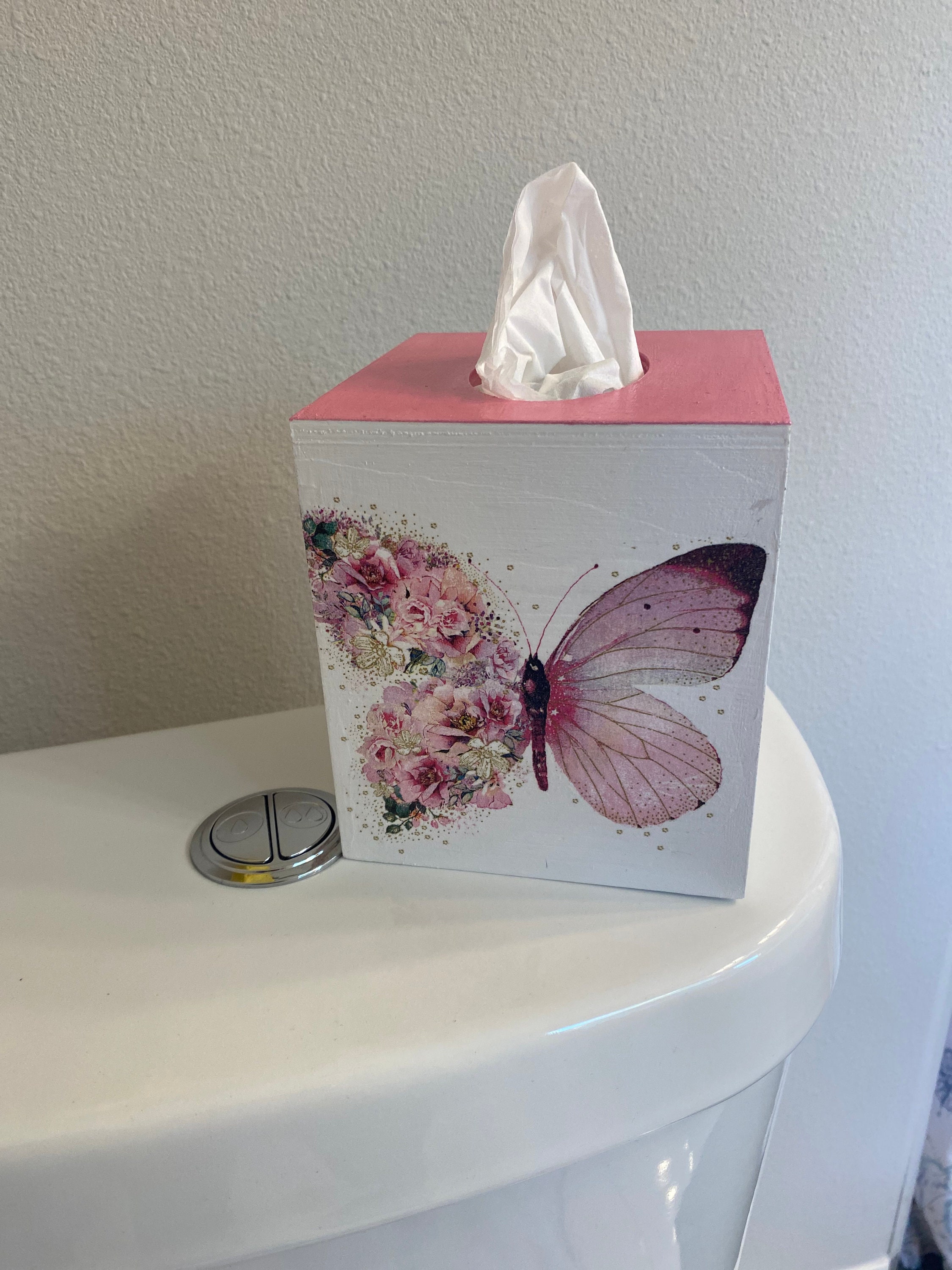 Pink Butterfly Tissue Box Cover - Etsy