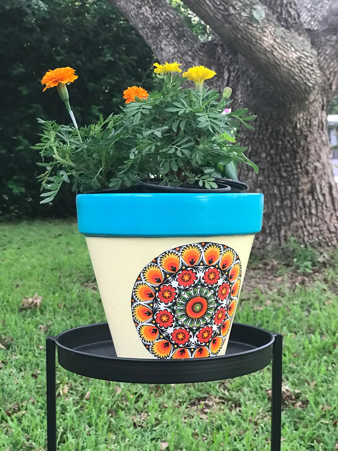 Mandala Decoupage Hand Painted Terracota Plant Pot | Etsy