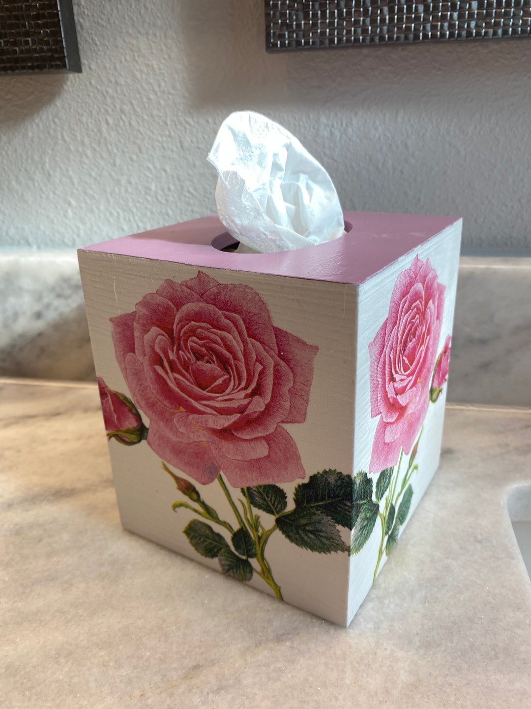 Pink Rose Tissue Box Cover - Etsy