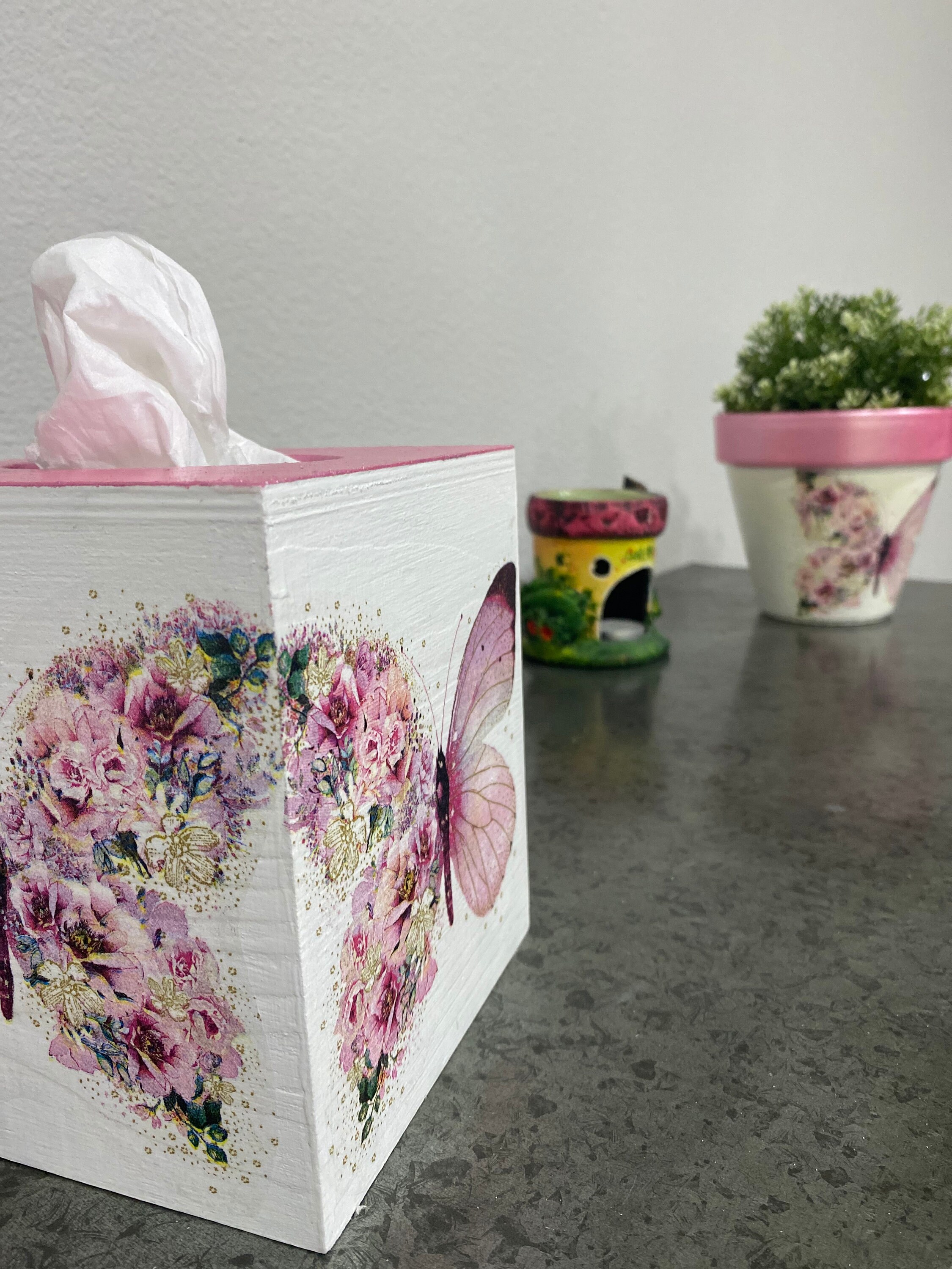 Pink Butterfly Tissue Box Cover - Etsy