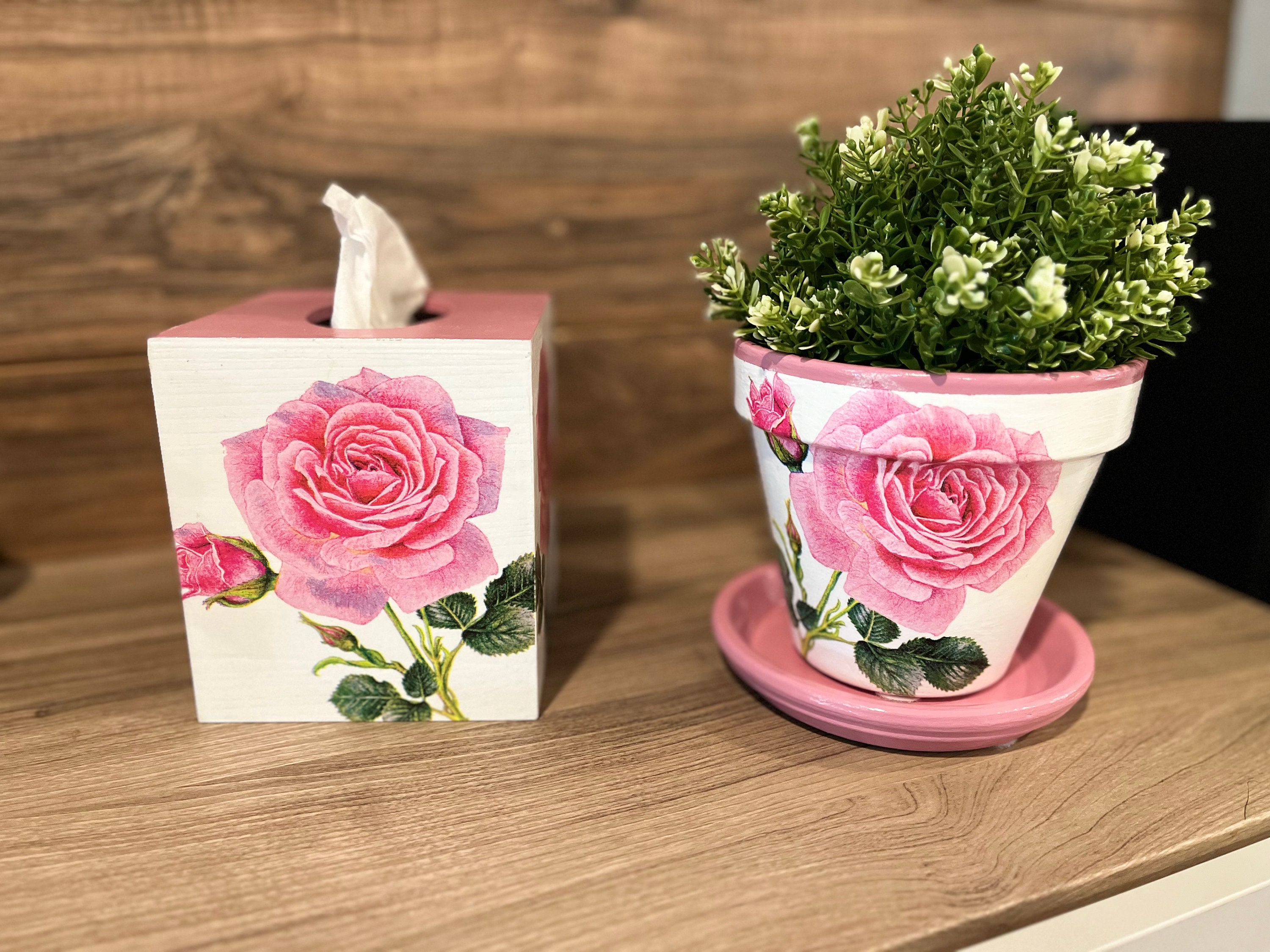 Pink Rose Tissue Box Cover - Etsy