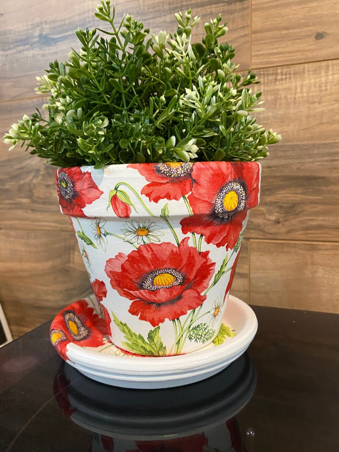 Red Poppies Decoupage Hand Painted Terracotta Plant Pot - Etsy