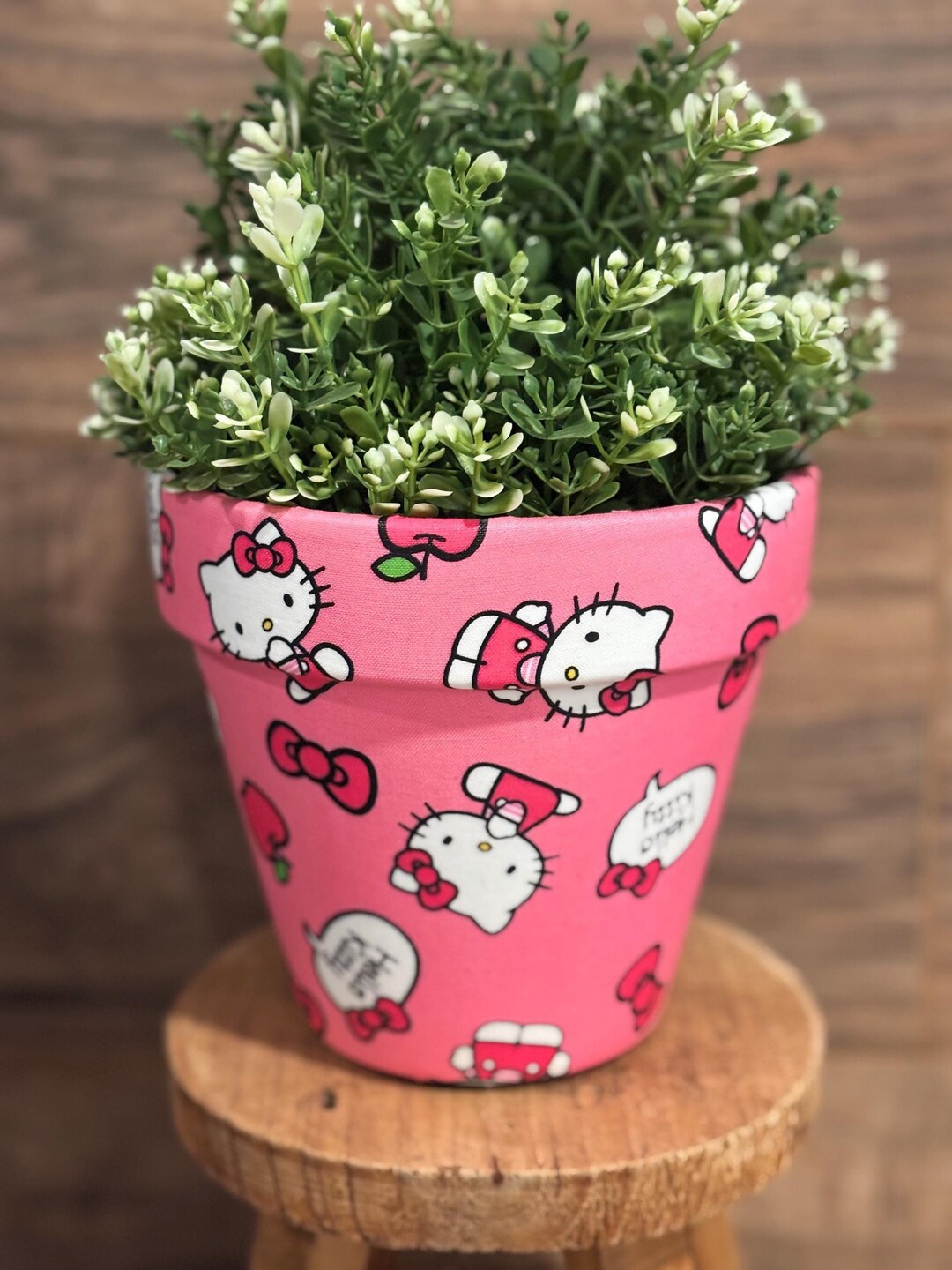 Hello Kitty Decoupage Fabric Terracota Plant Pot - Etsy