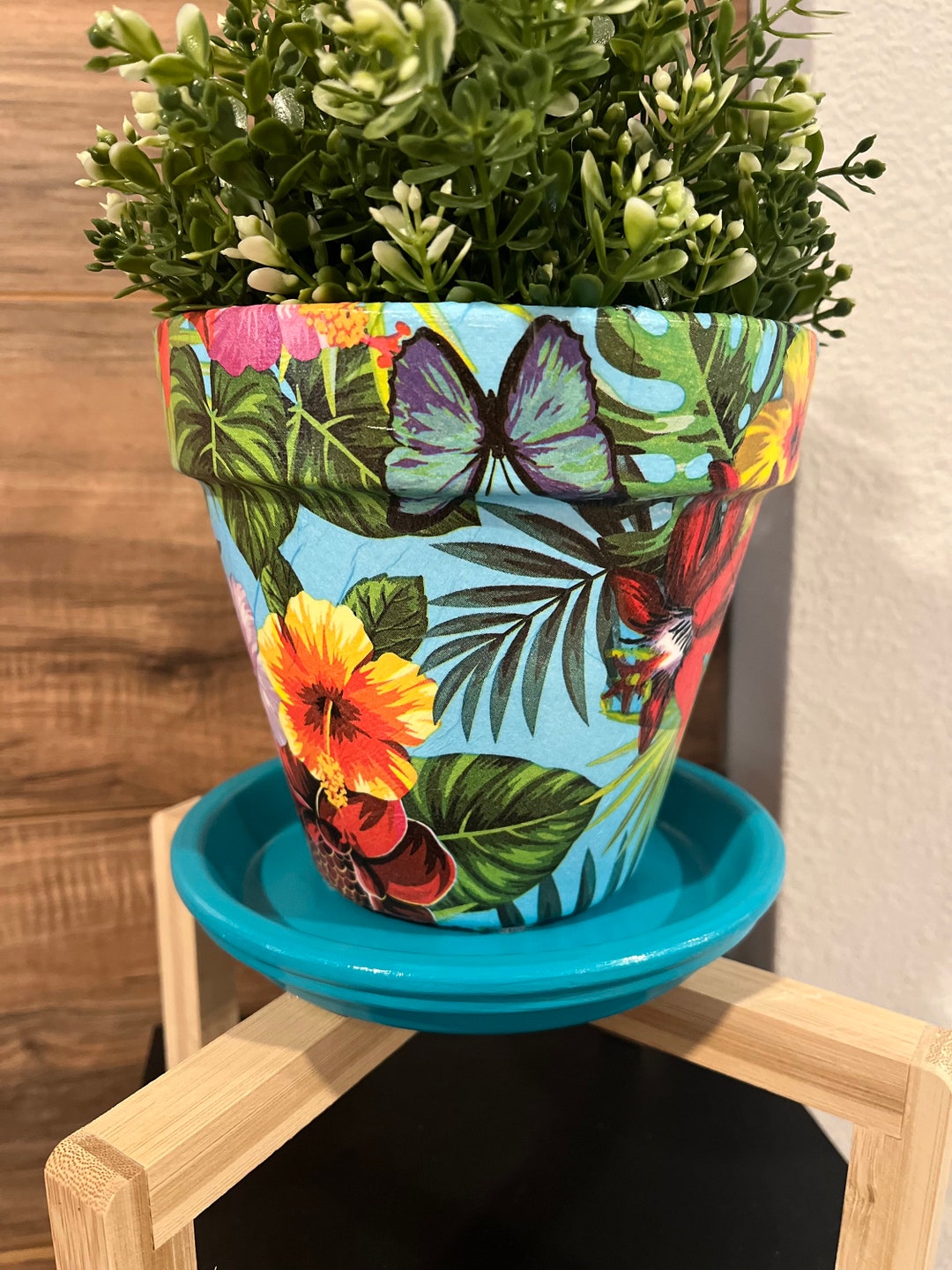 Tropical Garden Decoupage Hand Painted Terracotta Plant Pot - Etsy