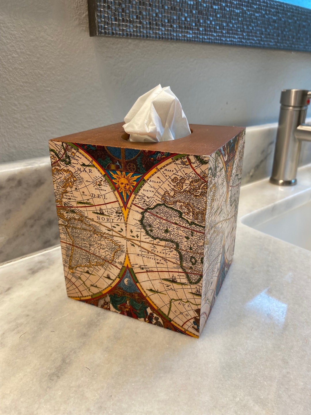 Vintage Wooden Tissue Map Box Cover - Etsy