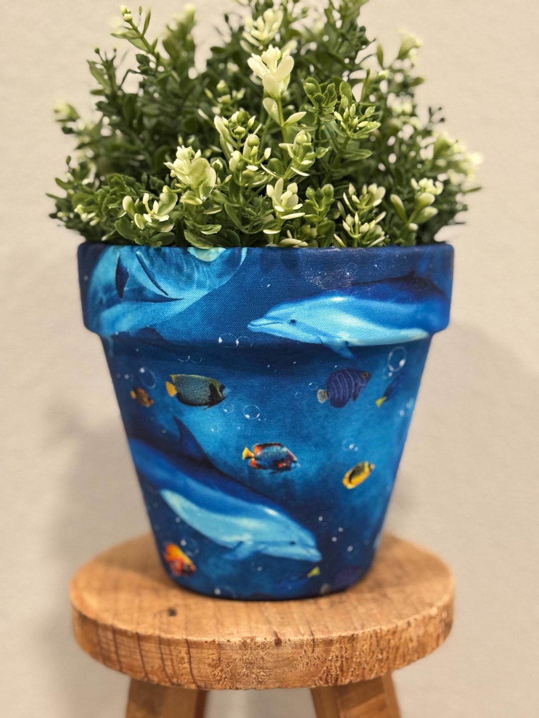 Dolphins Decoupage Fabric Terracotta Plant Pot - Etsy