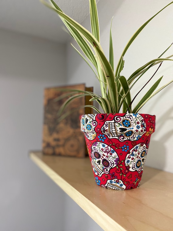 Plant Accessories 4 Floral Decoupage Fabric Covered Plant Pot House ...