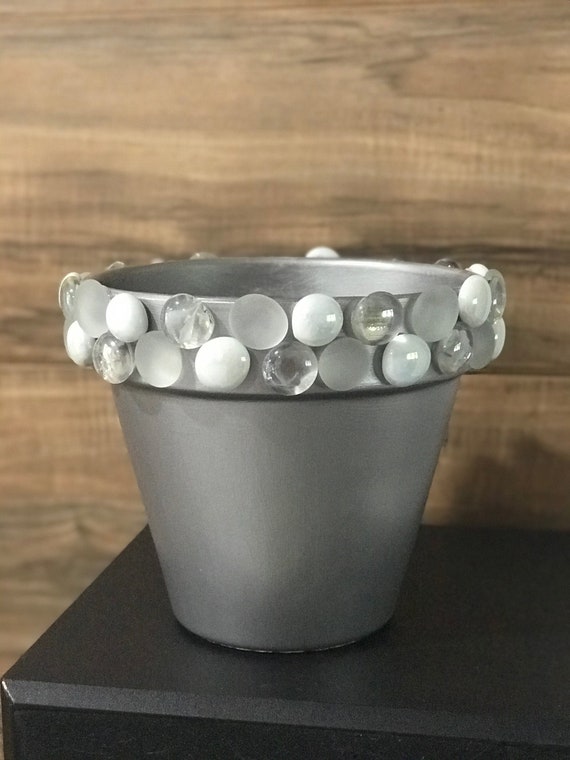 Platinum Metallic Hand Painted Terracota Plant Pot | Etsy