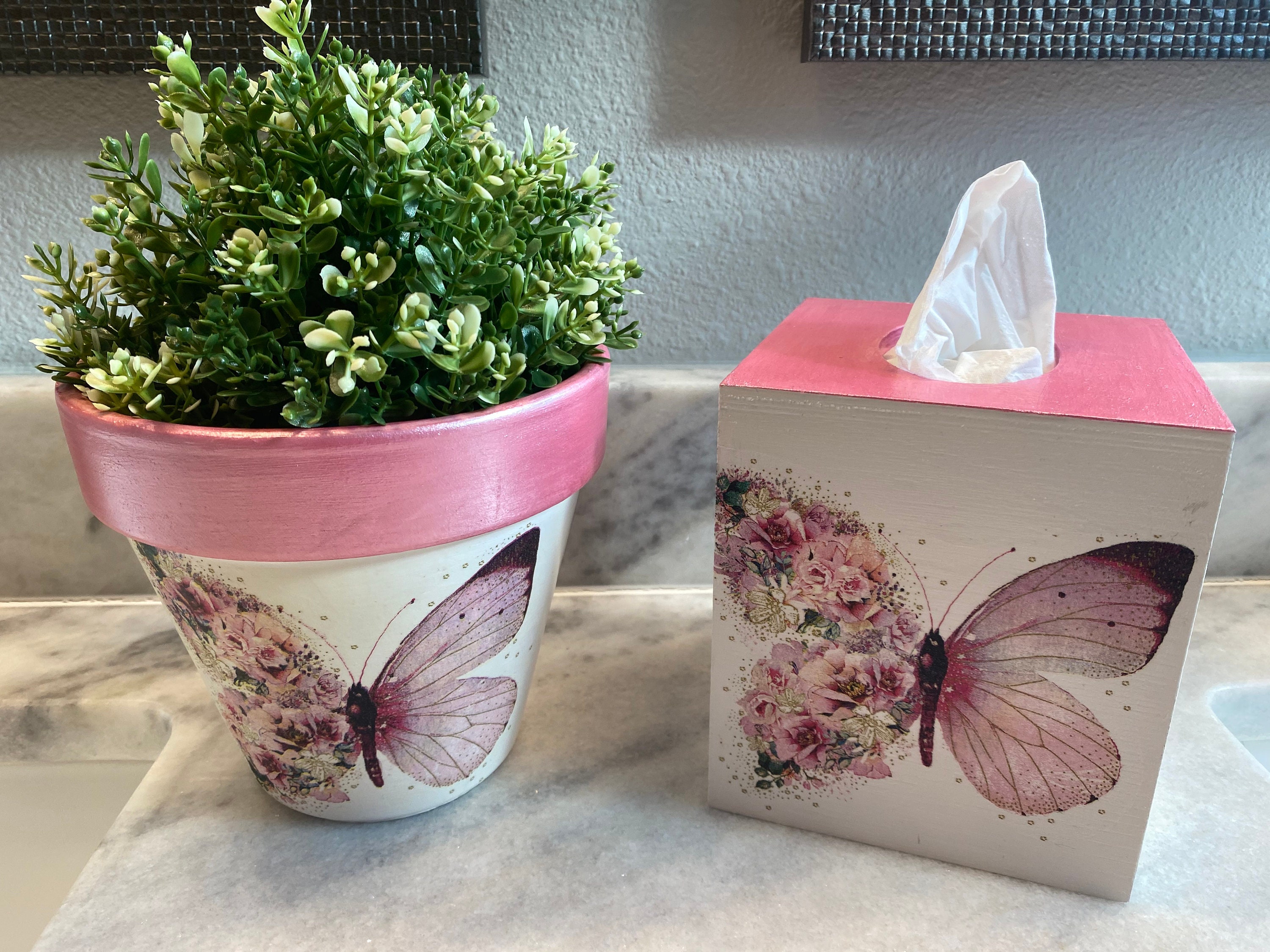 Pink Butterfly Tissue Box Cover - Etsy