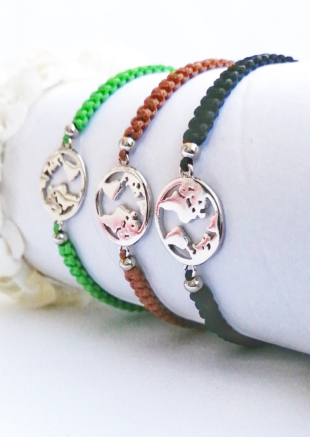 World Map Macrame Bracelet,woven Bracelet, Globe Charm, Travel Bracelet ...