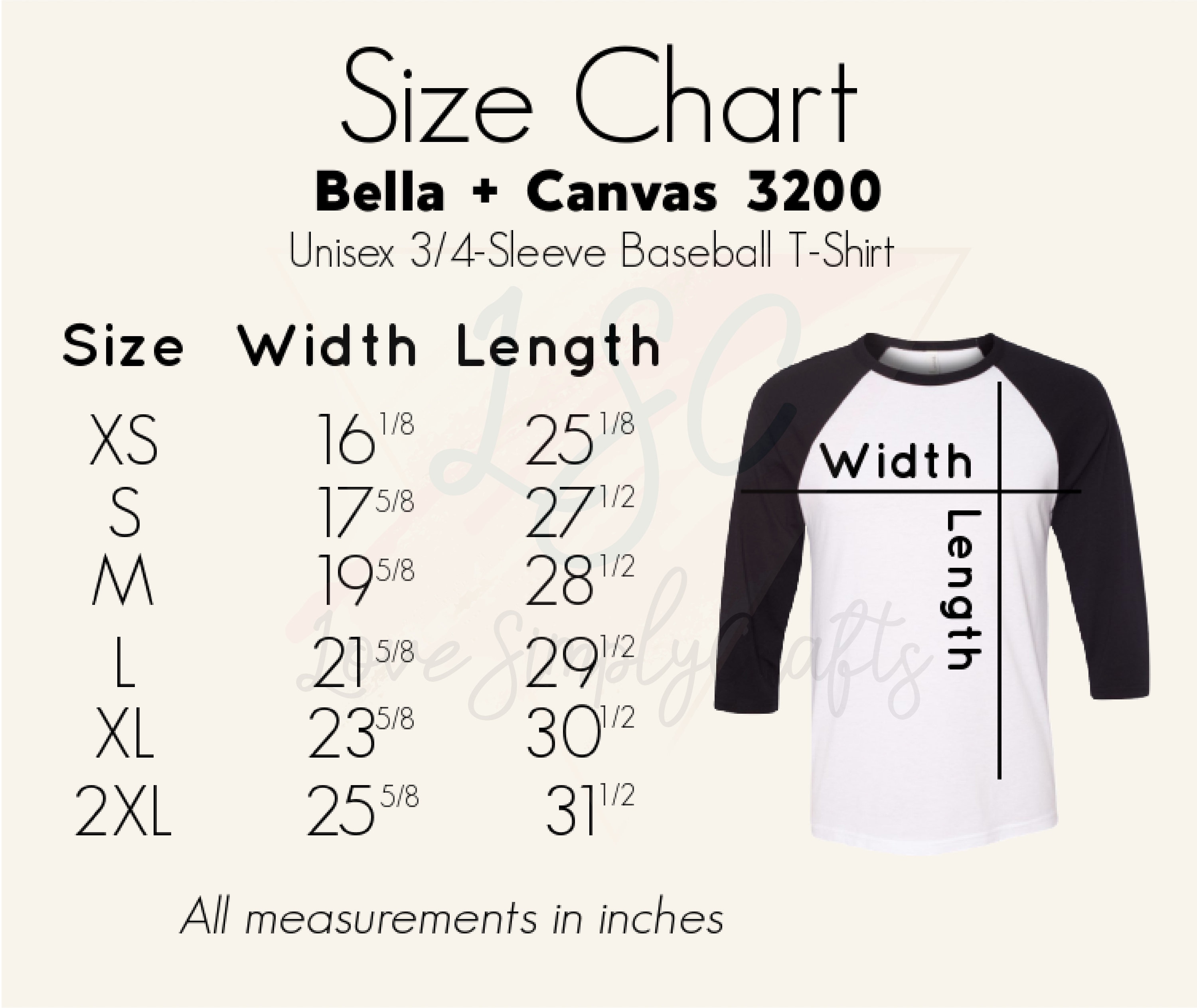 Bella Canvas Size Chart Bella Canvas 3 Size Chart Unisex | Etsy