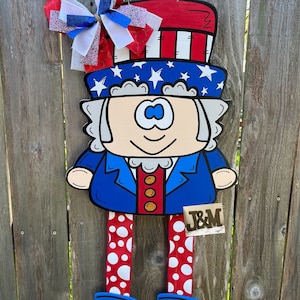 Uncle Sam Door Hanger / Uncle Sam Door Decor / Ribbon Legs / Red, White ...
