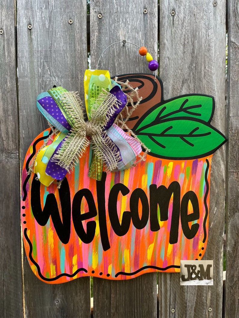 Pumpkin Door Hanger / Pumpkin Door Decor / Welcome Door Hanger ...