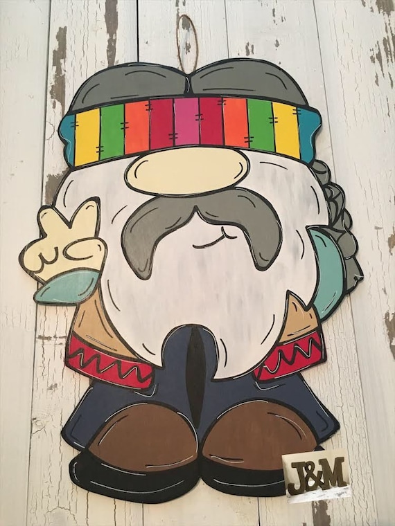 Hippie Gnome Door Hanger Gnome Door Decor Peace | Etsy