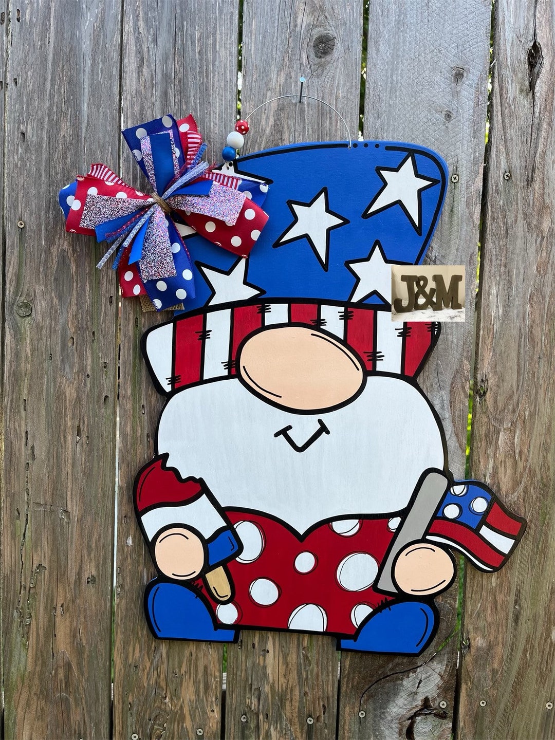 Patriotic Gnome Door Hanger / Patriotic Gnome Door Decor / Red White ...