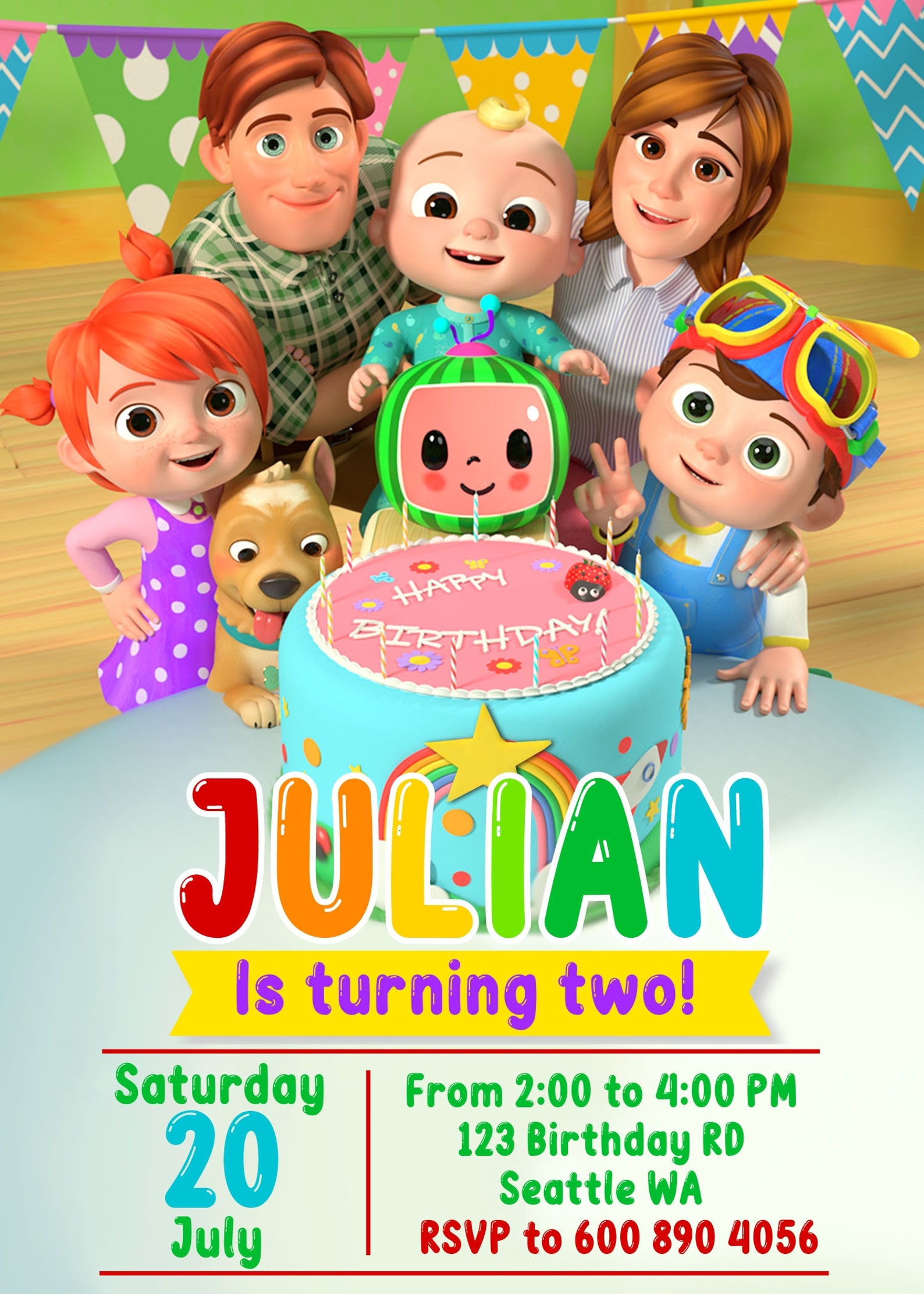 EDITABLE Cocomelon Birthday Invitation Cocomelon Invites Etsy