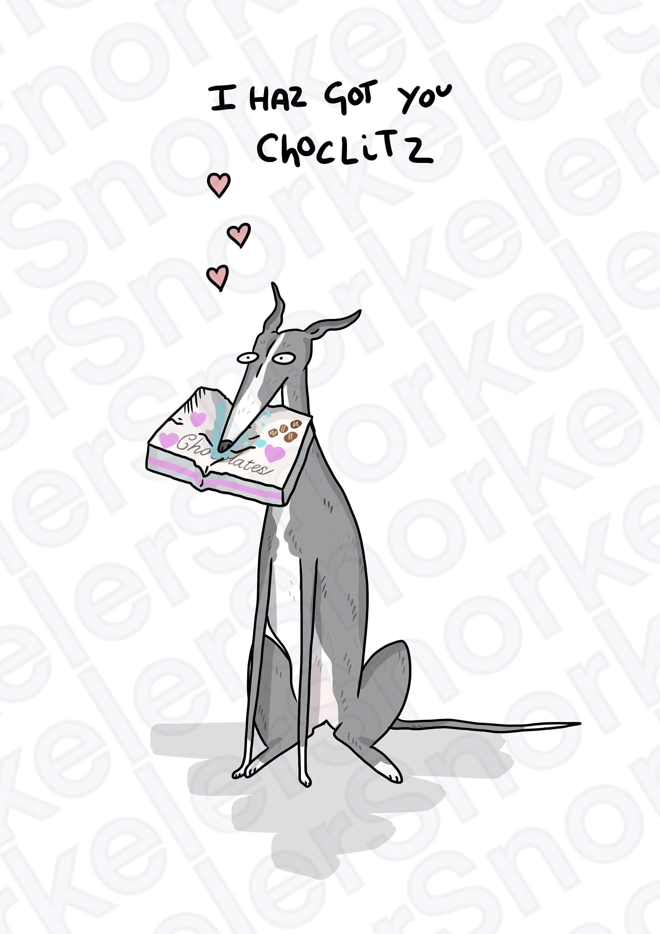 Snorkeler Slobbery Chops Whippet Valentines Day Card Greyhound Dog ...