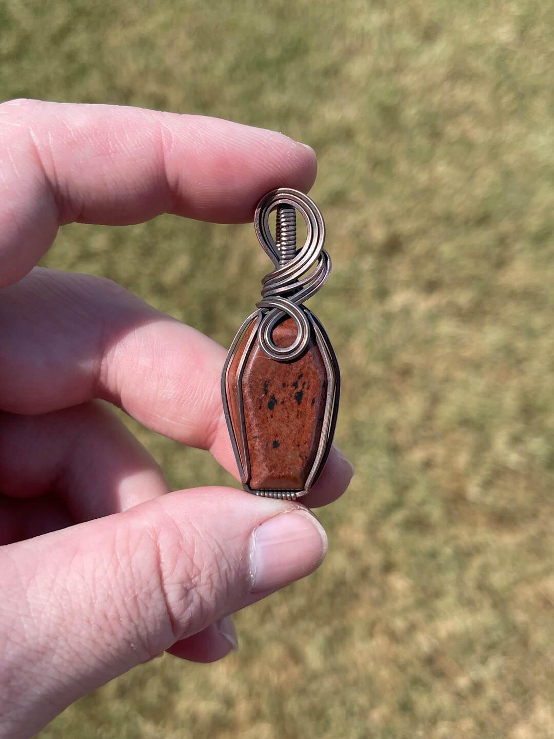 Mahogany Obsidian Wire Wrapped Coffin Pendant in Antiqued Copper - Etsy