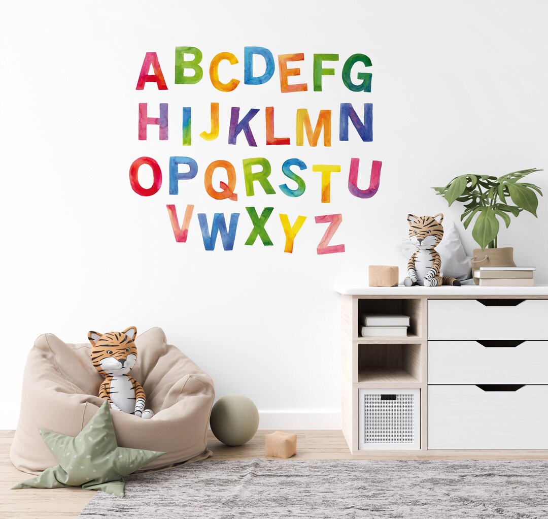 Watercolor Alphabet Wall Decal, Alphabet Wall Decal, Alphabet Sticker ...