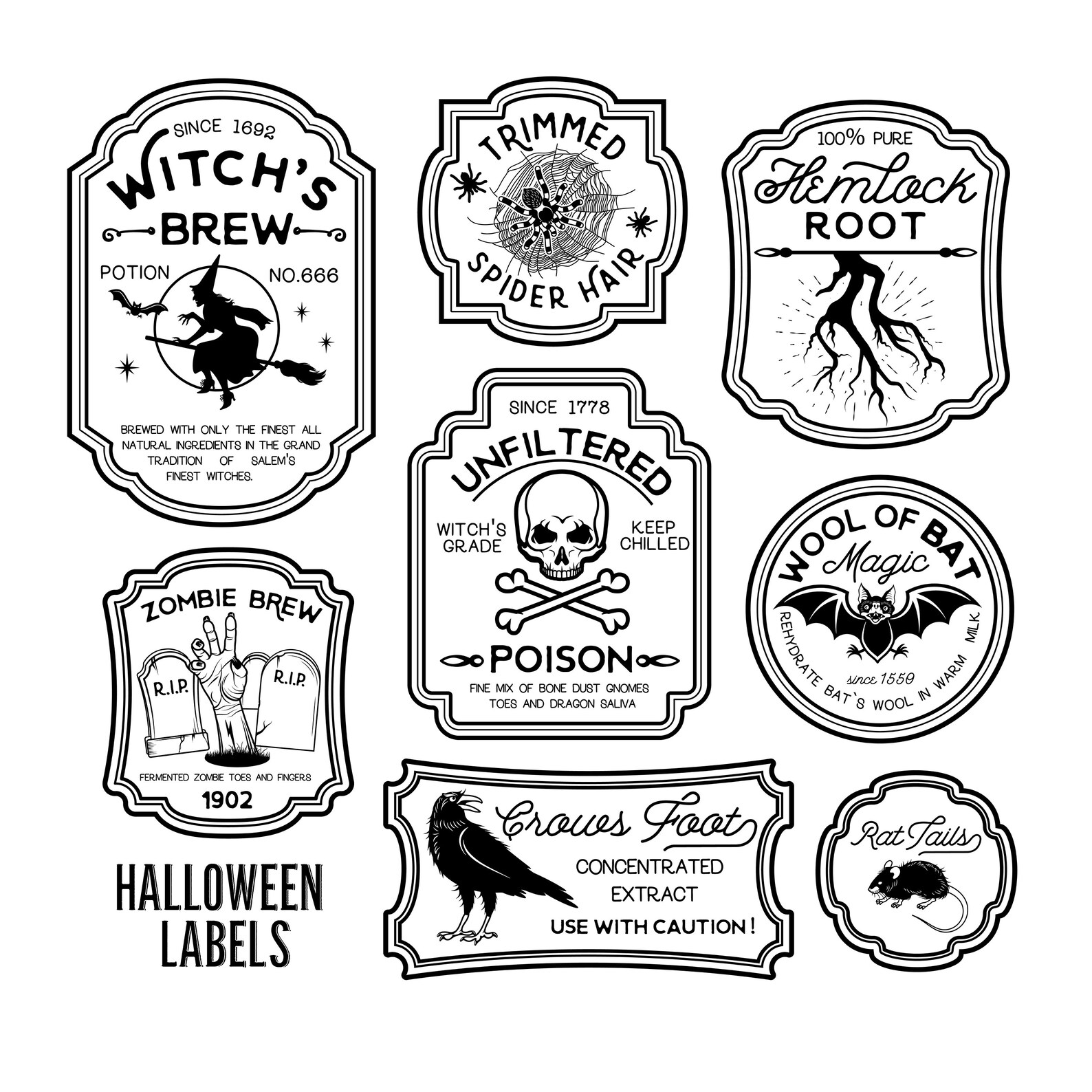 Halloween Bottle Label Stickers Set of 16 Funny & Spooky - Etsy
