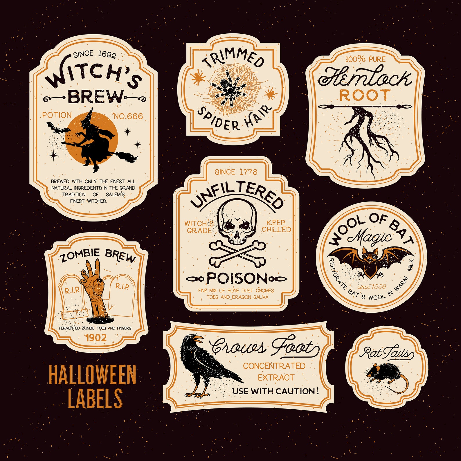 Halloween Bottle Label Stickers Set of 16 Funny & Spooky - Etsy