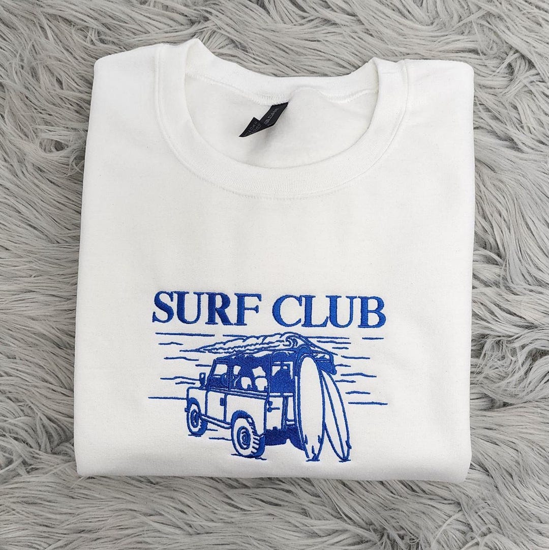 Embroidered Surf Club Crewneck: Coastal Vibes Sweatshirt - Etsy