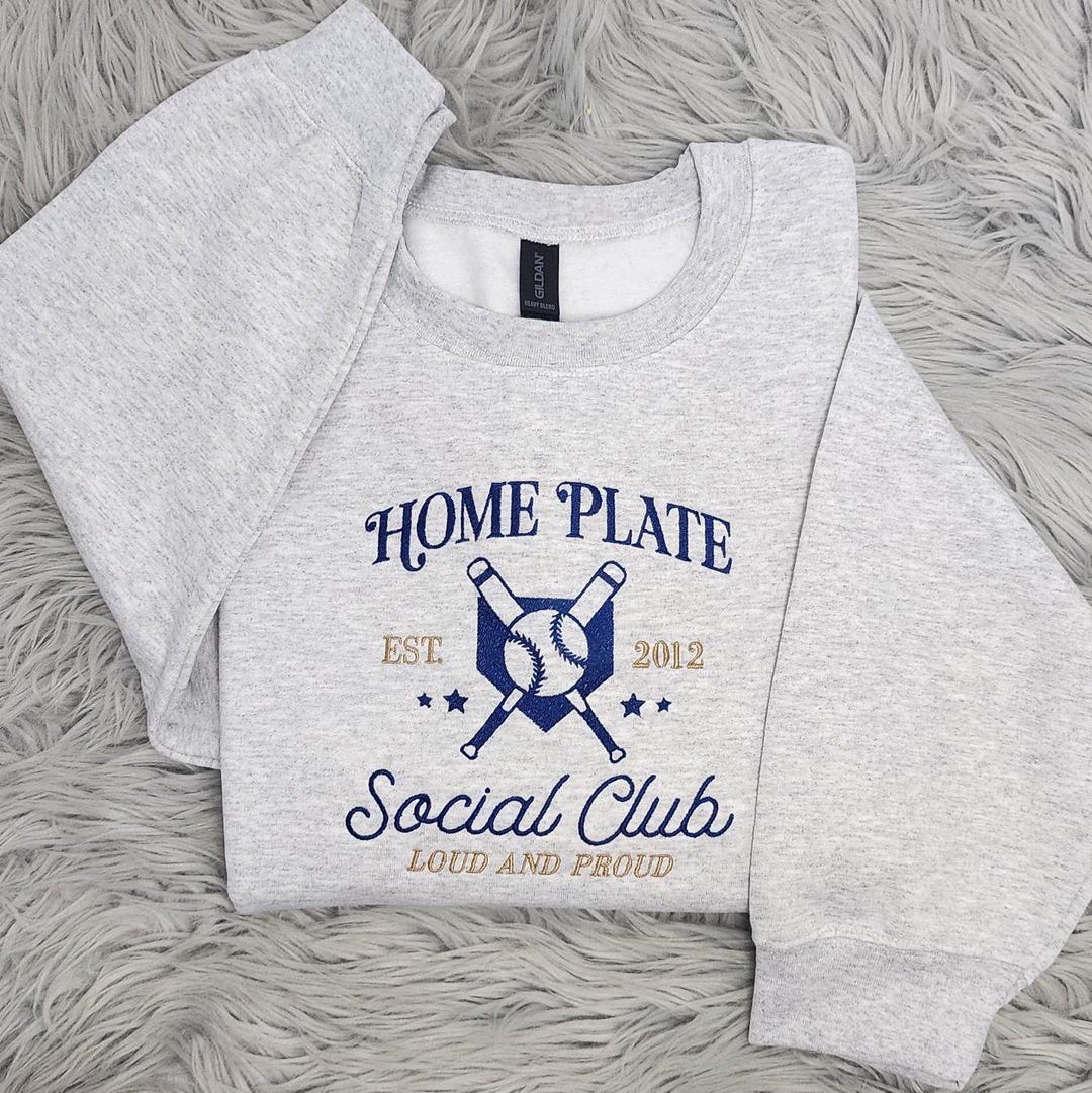 Baseball Fan Embroidered Crewneck - Home Plate Social Club Crewneck ...