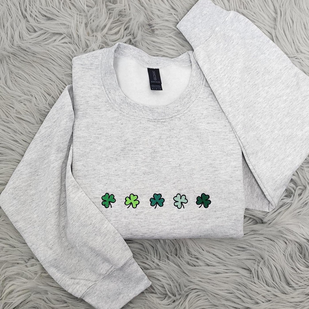 Cute Mini Shamrocks Embroidered Crewneck - St Patrick's Day Crewneck ...