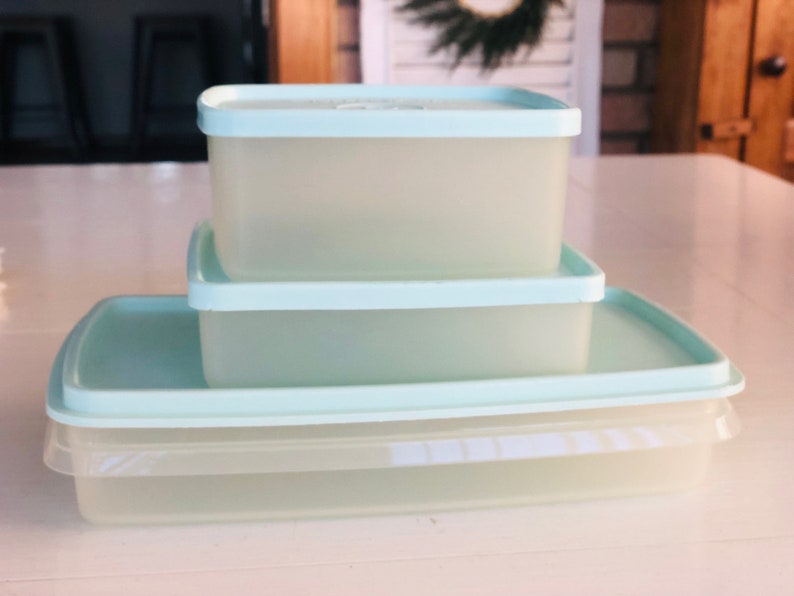 Vintage Tupperware Containers Pastel Blue Covers With Clear Bottoms ...
