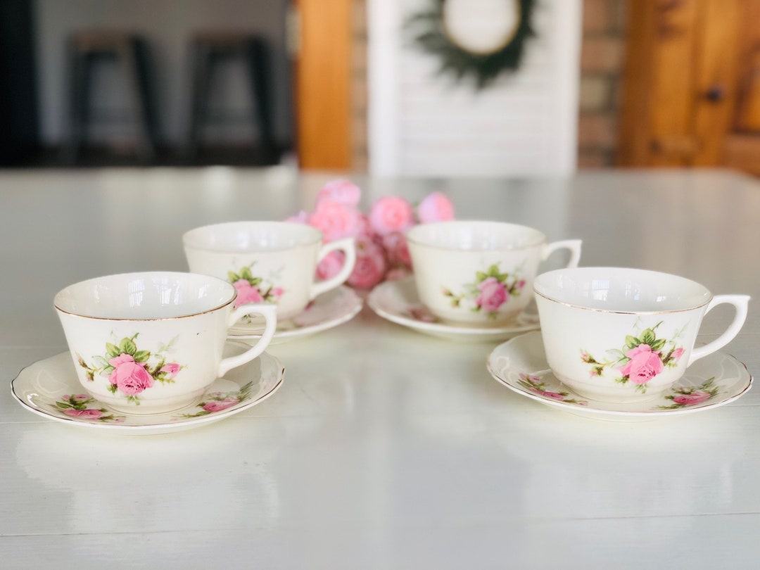 Vintage Floral Tea Cups and Saucers (set of 8) (4 Cups and 4 Saucers ...