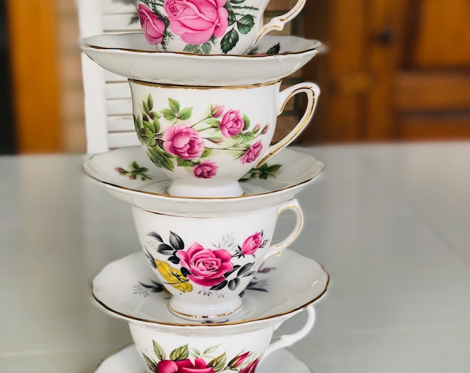 Vintage Tea Cups and Saucers (set of 8 Items) 4 Cups and 4 Saucers - Etsy