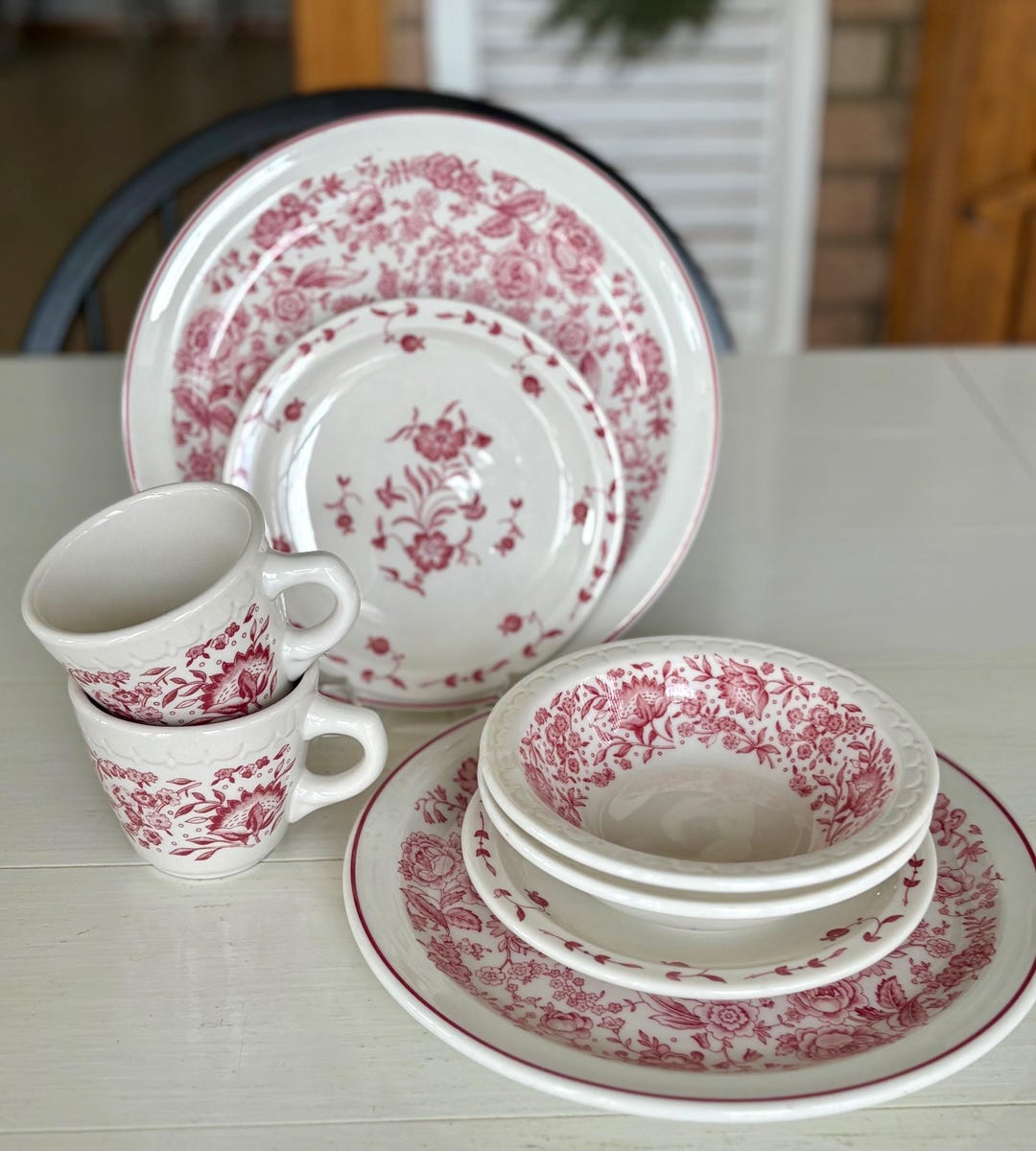 Vintage Pink-red Floral Dinnerware Set (total of 8) Syracus and ...