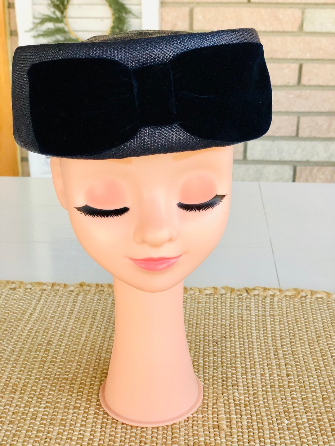 Vintage Women's Hat Navy Blue With Large Blue Velvet Bow - Etsy