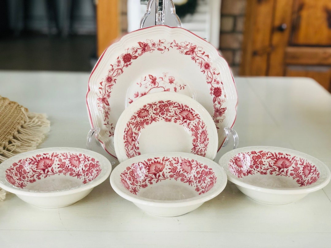 Vintage Red Floral Bowls (set of 5) - Etsy