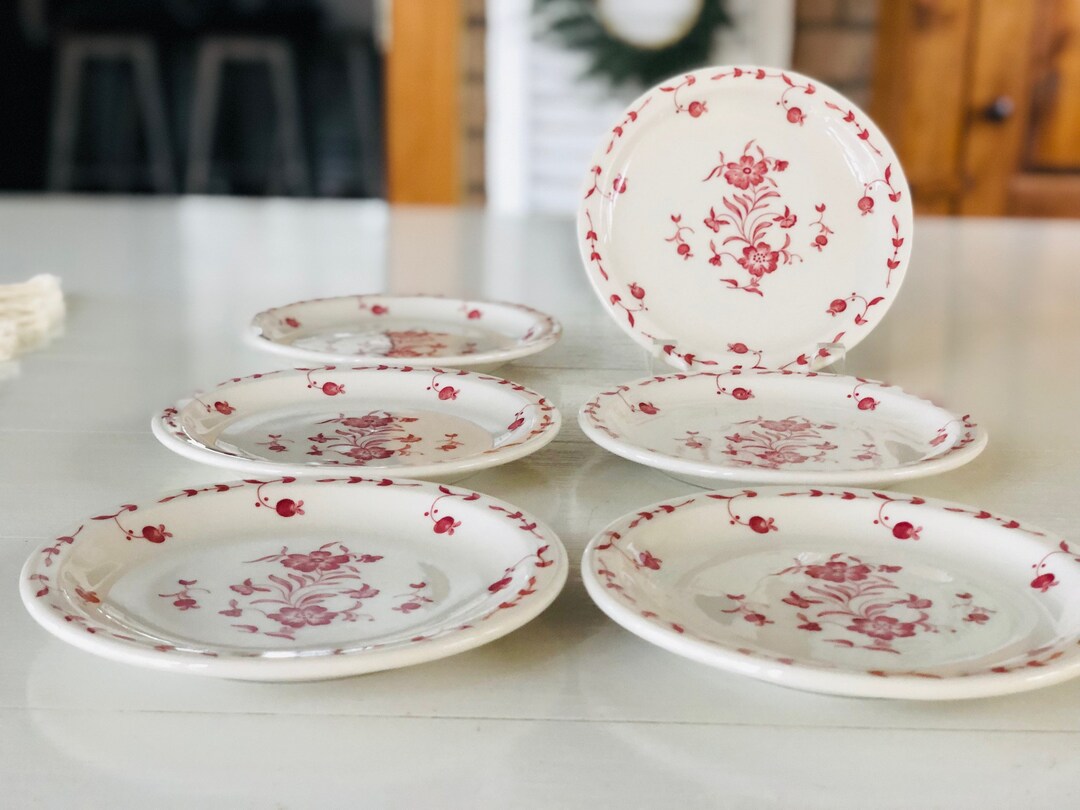 Vintage Syracuse Red Floral Plates set of 6 - Etsy