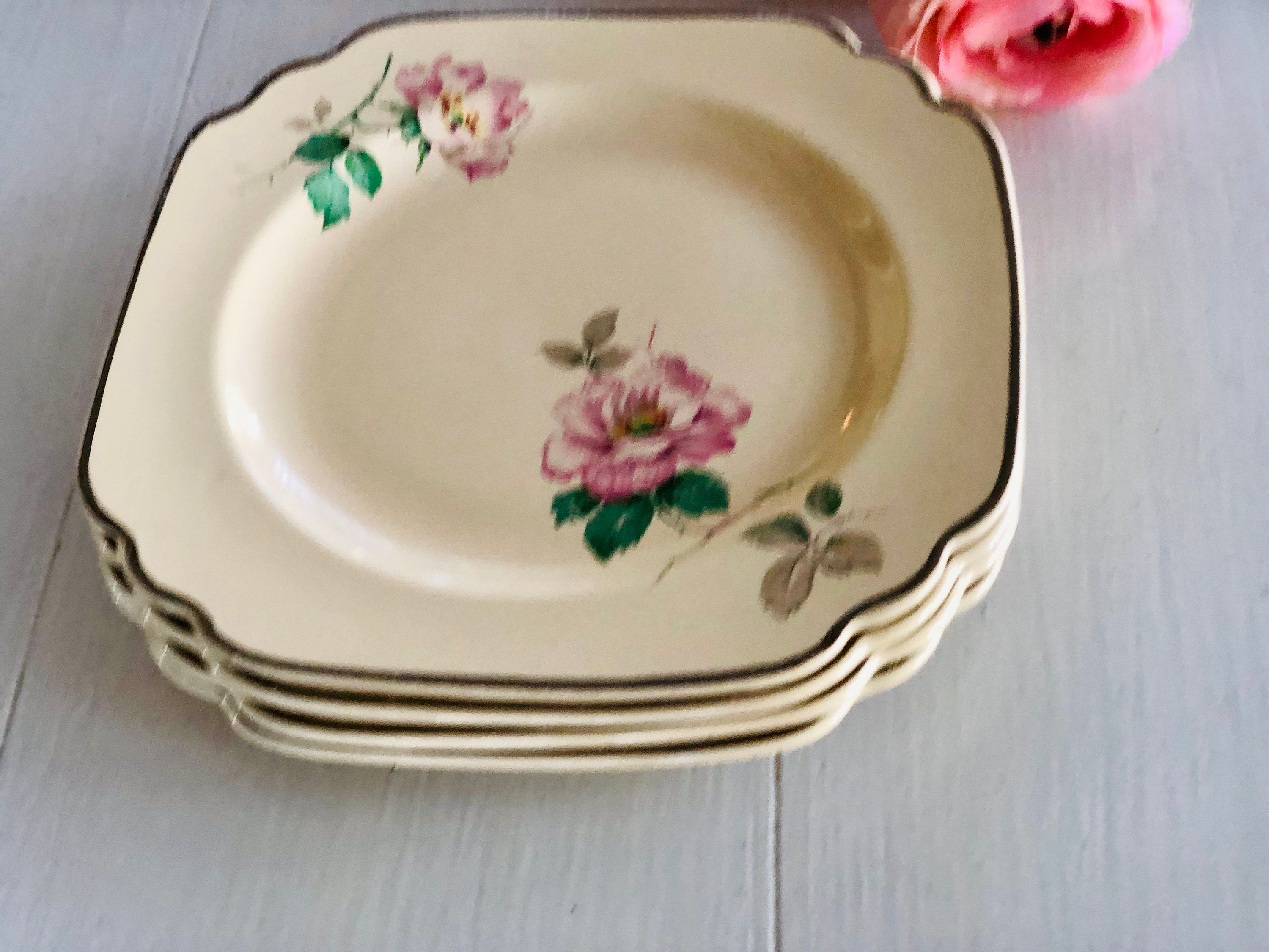 Vintage Plates With Floral Roses set of 4 | Etsy