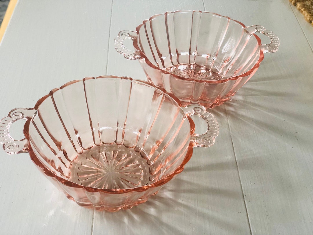 Vintage Pink Glass Bowls With Clear Glass Fancy Handles (set of 2) - Etsy