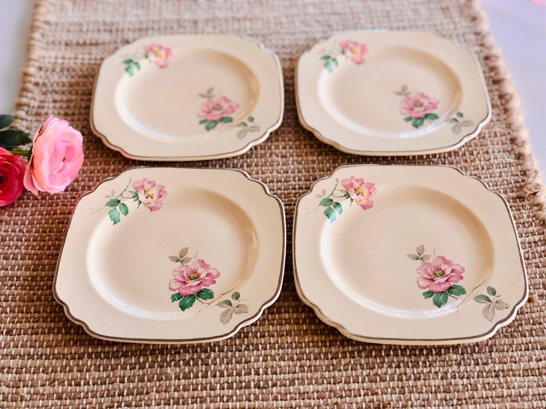 Vintage Plates With Floral Roses (set of 4) - Etsy